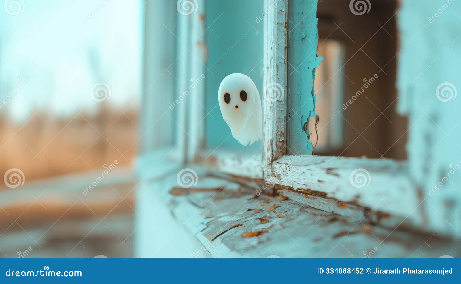Ghostly Figure Peering through a Broken Window Stock Illustration ...