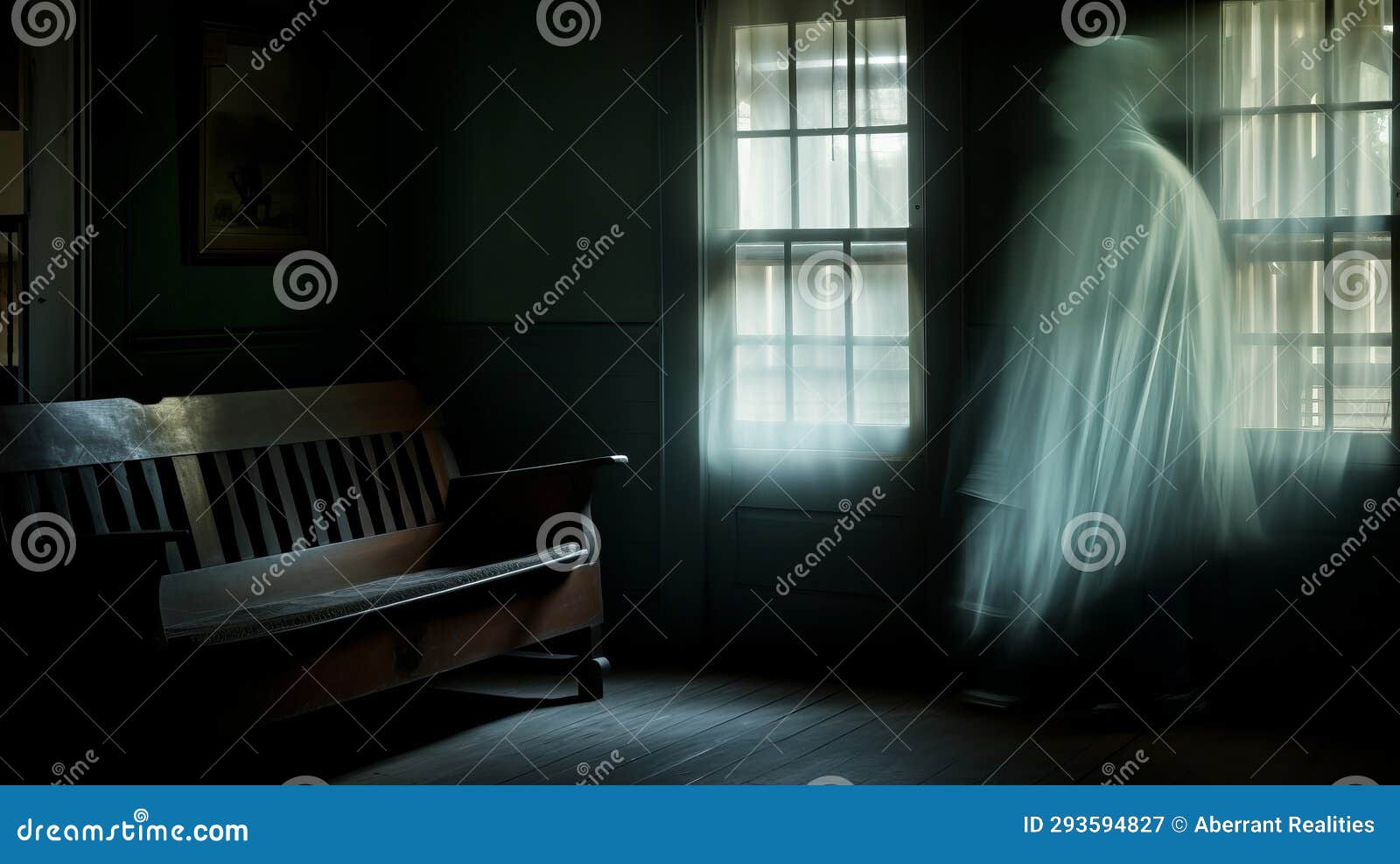 Ghostly Figure Silhouette Standing Or Walking Amidst The Spooky ...