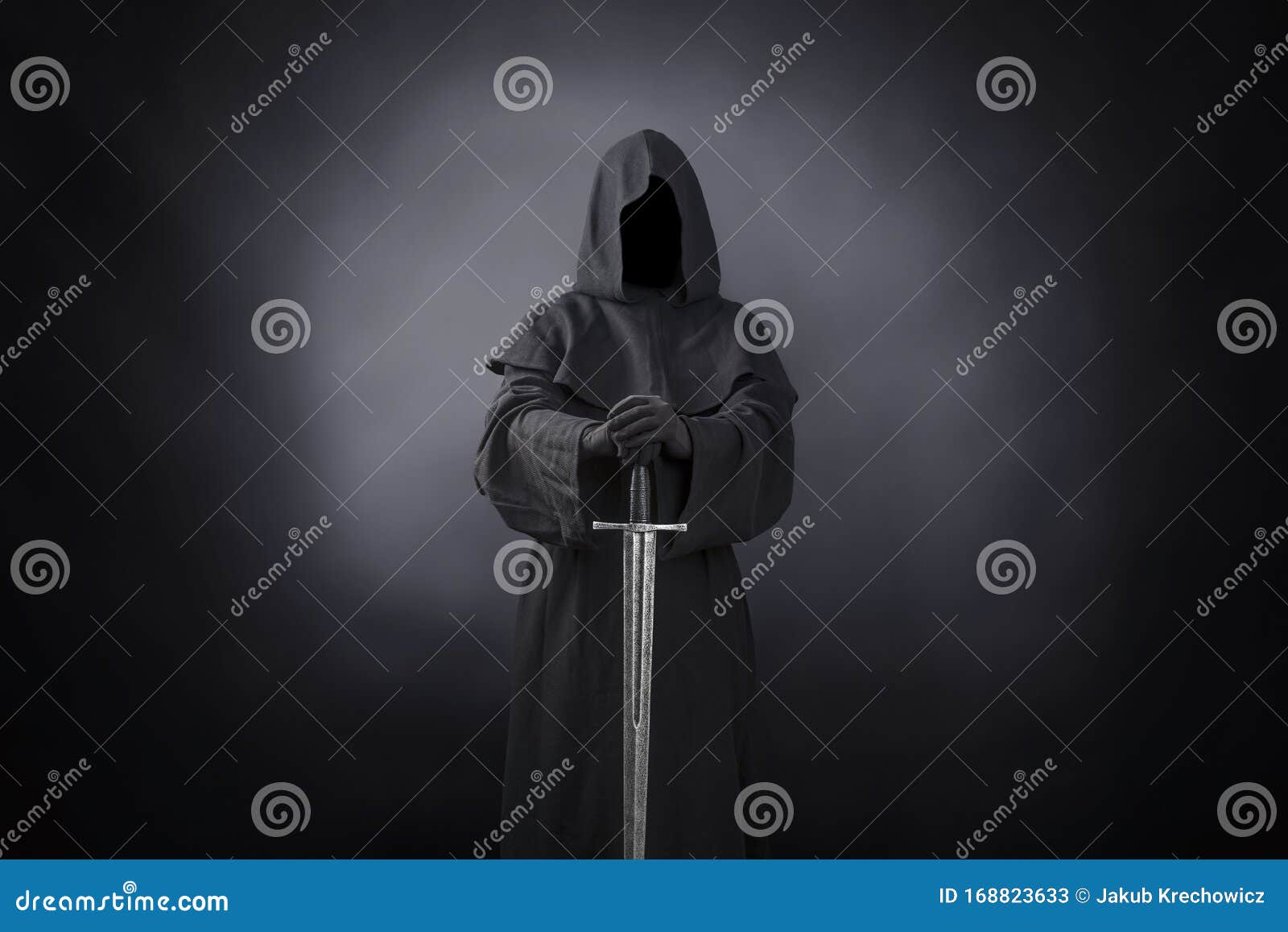 Ghostly Figure with Sword in the Dark Stock Image - Image of gothic ...