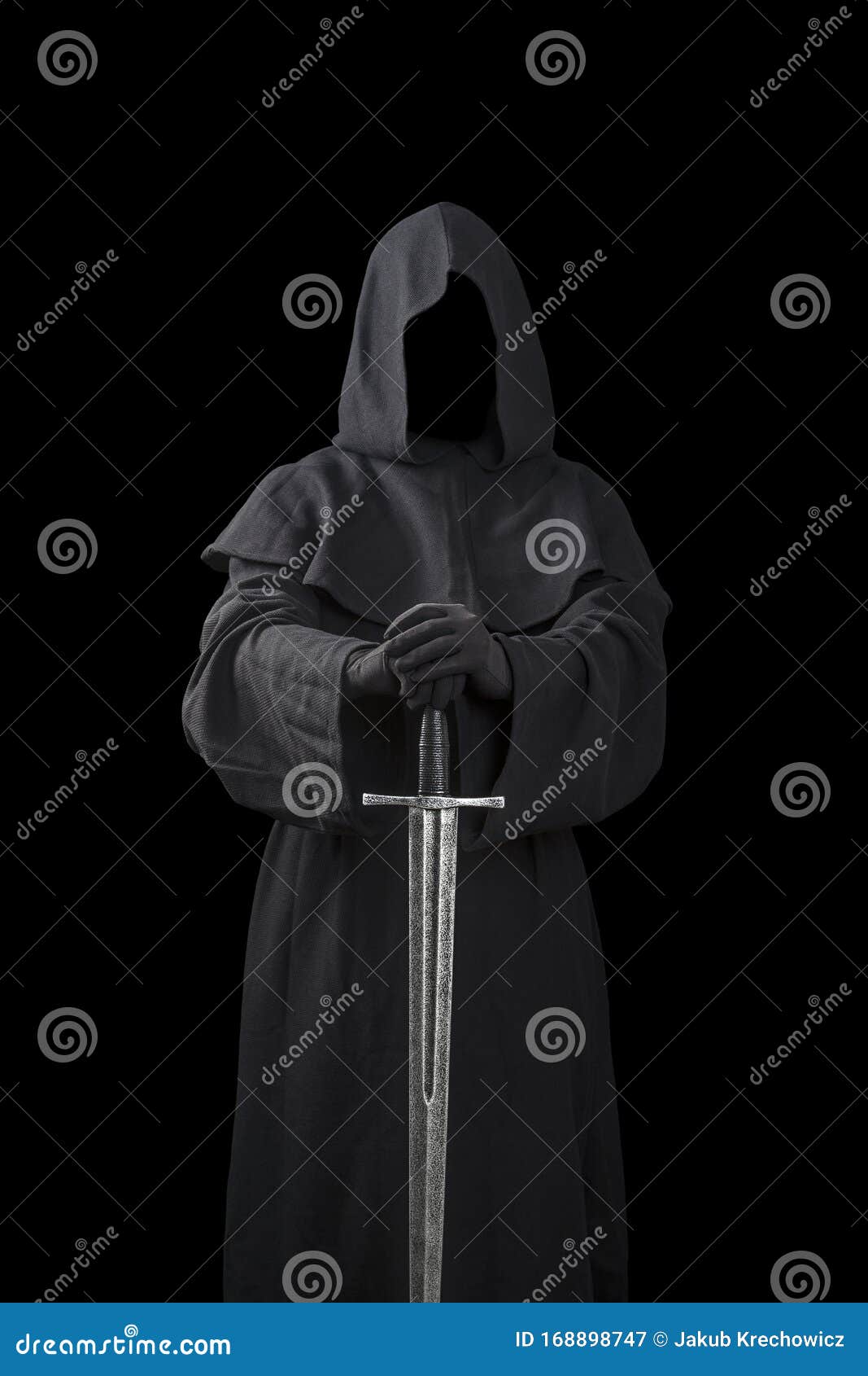 Ghostly Figure with Sword Isolated on Black Stock Image - Image of ...