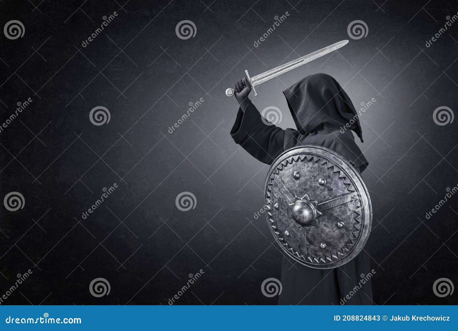 Ghostly Figure with Sword and Round Shield Stock Image - Image of ...