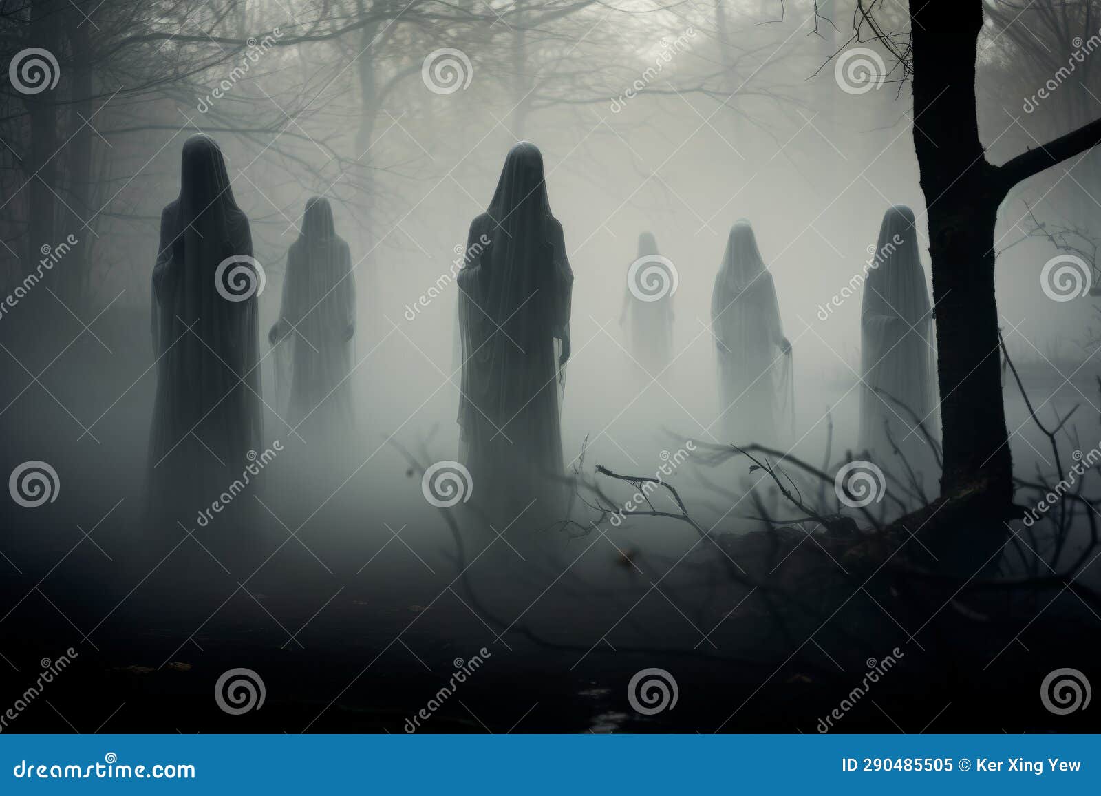 Ghostly Figures Emerging from the Mist Stock Illustration ...