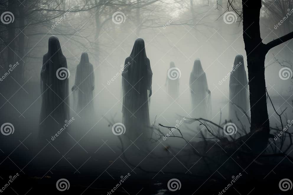 Ghostly Figures Emerging from the Mist Stock Illustration ...