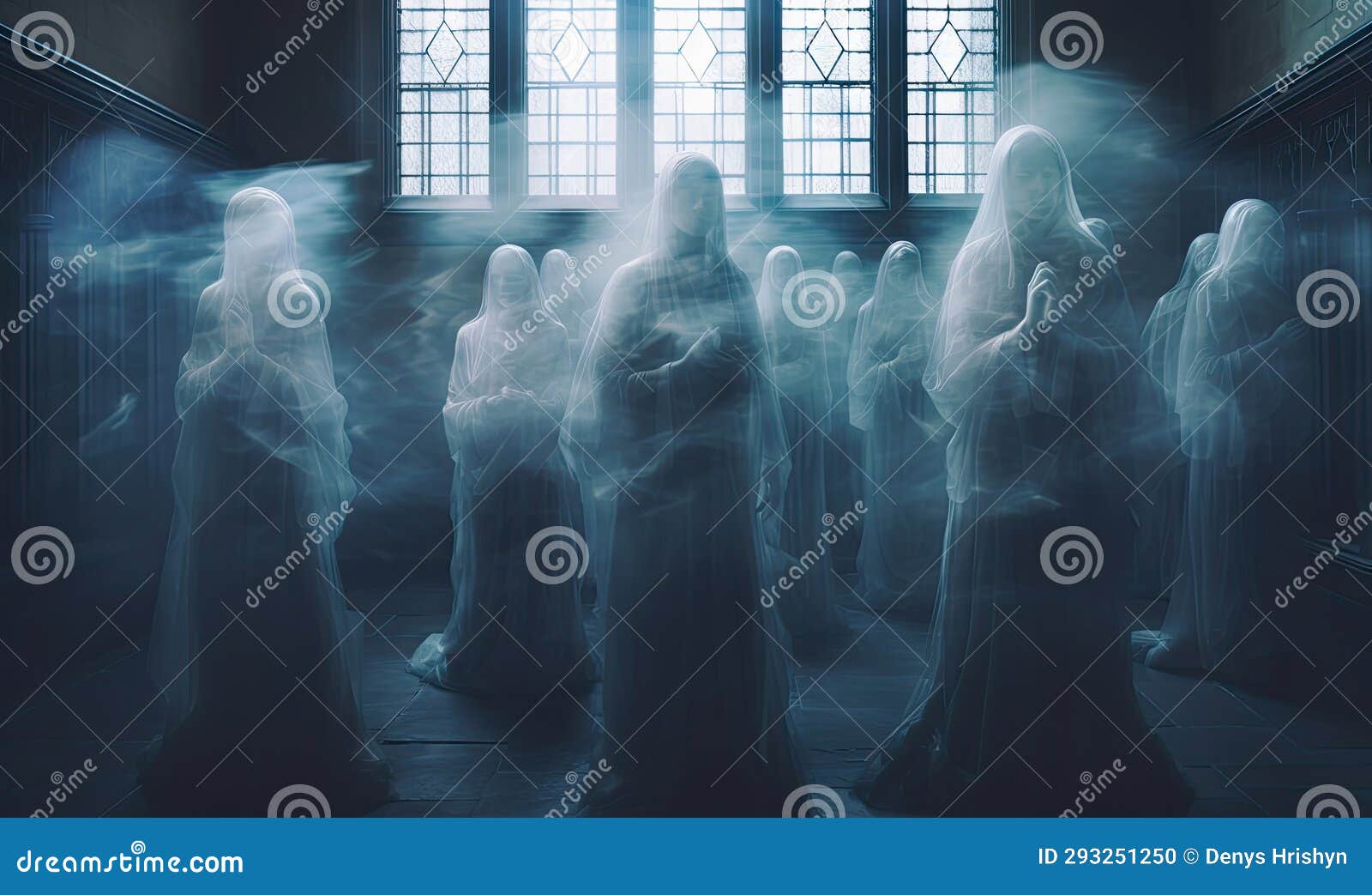 Ghostly Figures Gathered by a Window, Creating an Eerie and Haunting ...