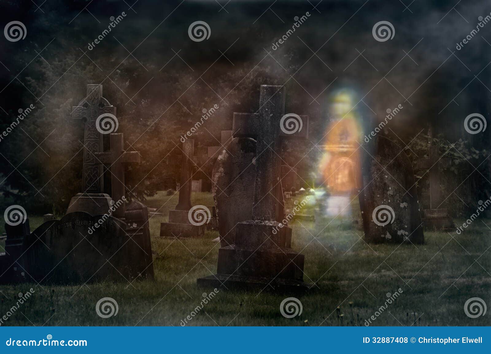 Ghostly Graveyard stock photo. Image of building, spooky - 32887408