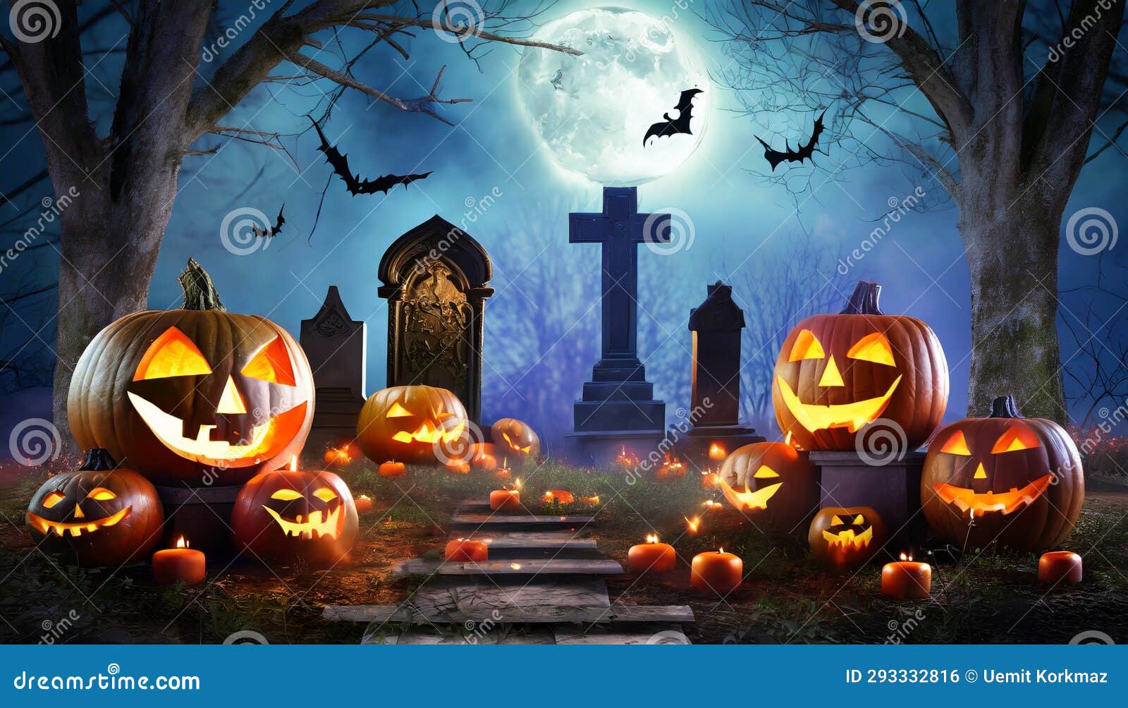 The Ghostly Jack-o-lanterns from the Cemetery Stock Illustration ...