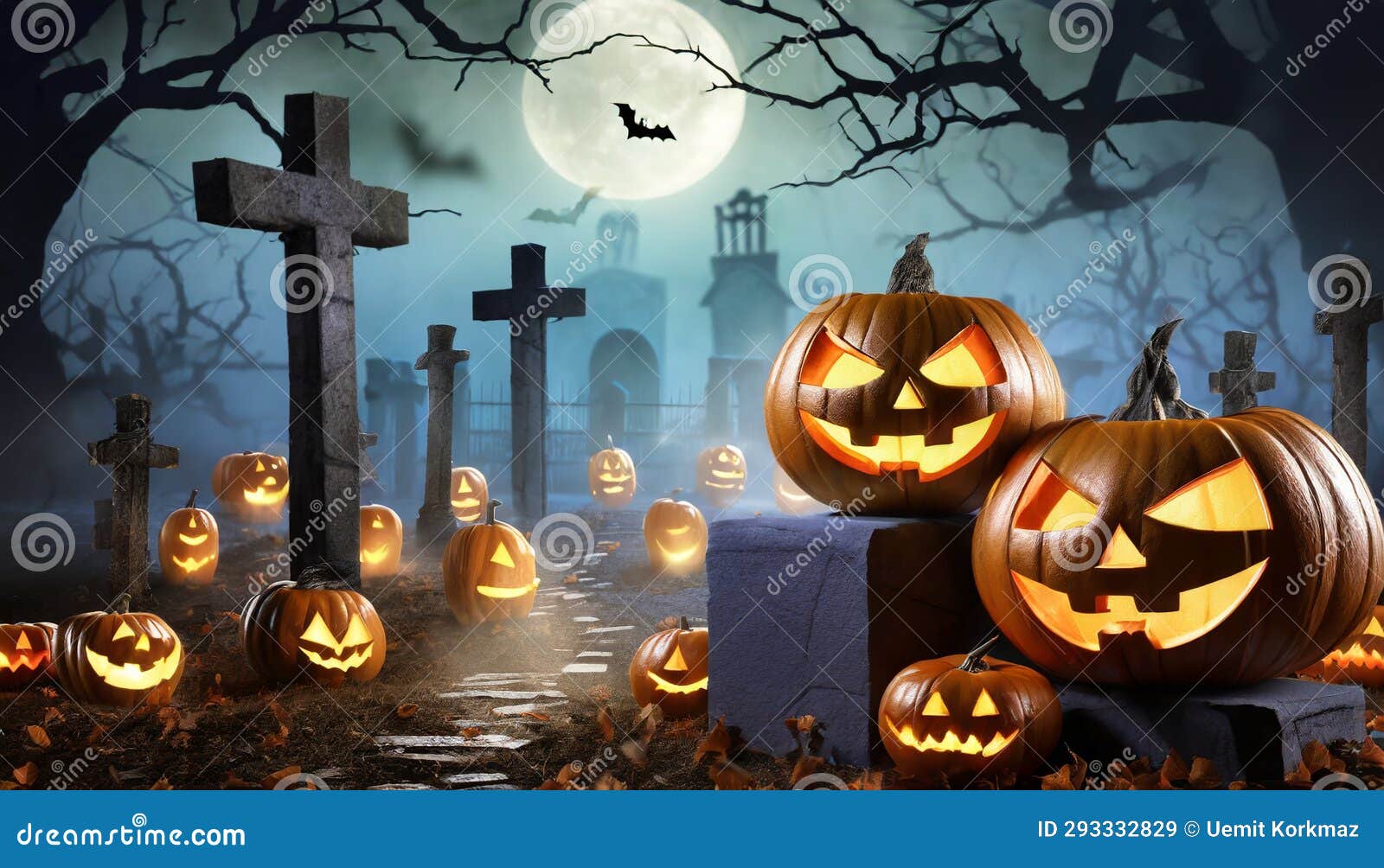 The Ghostly Jack-o-lanterns from the Cemetery Stock Illustration ...