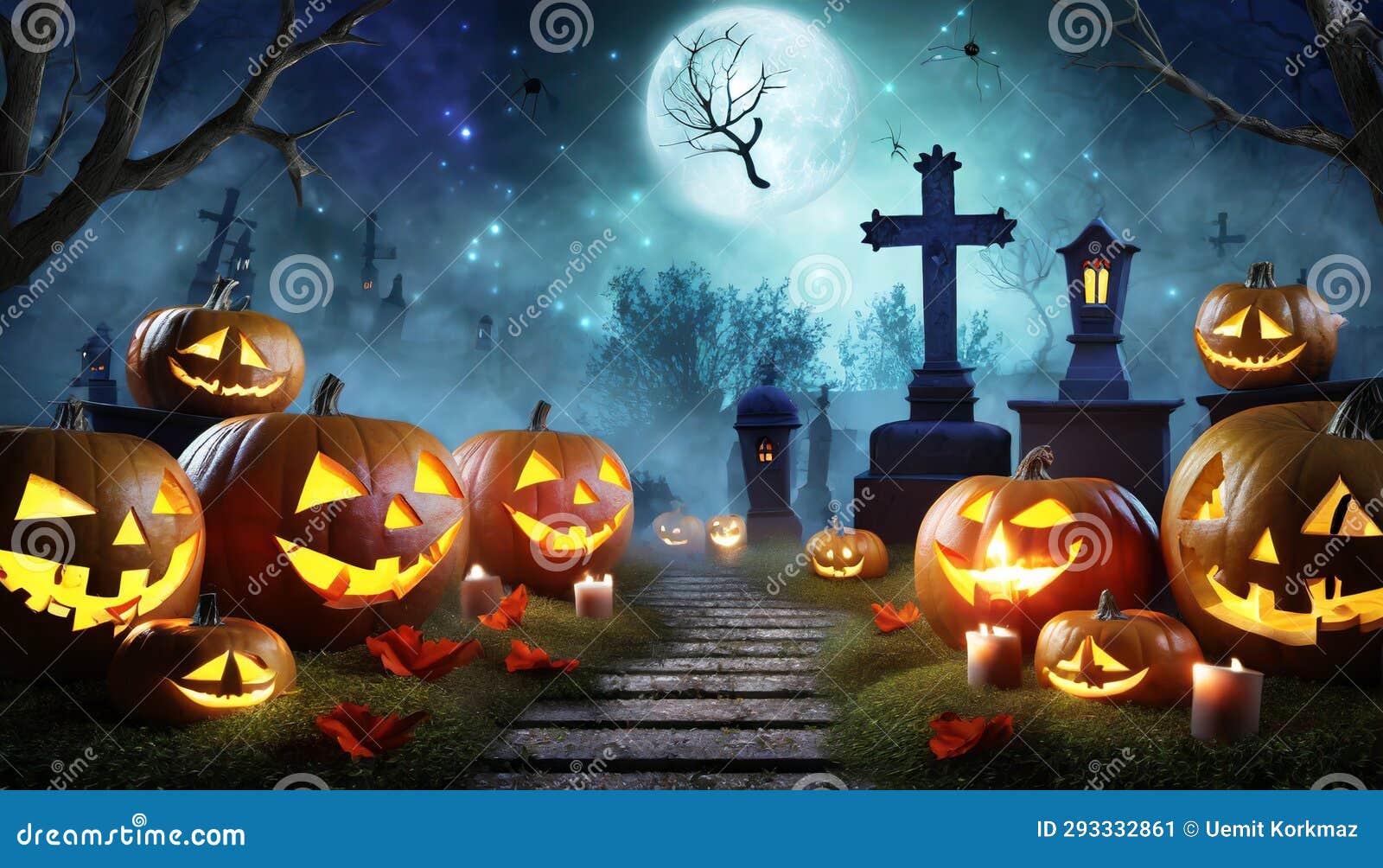 The Ghostly Jack-o-lanterns from the Cemetery Stock Illustration ...