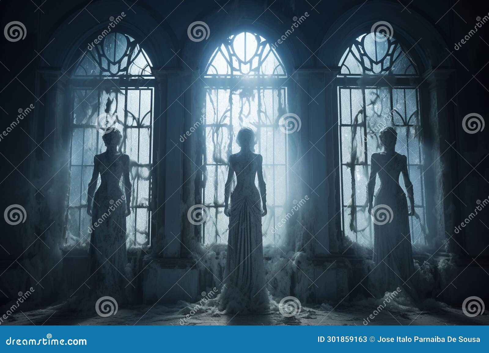 Ghostly Mansion Windows Ghostly Figures Visible Stock Illustration ...