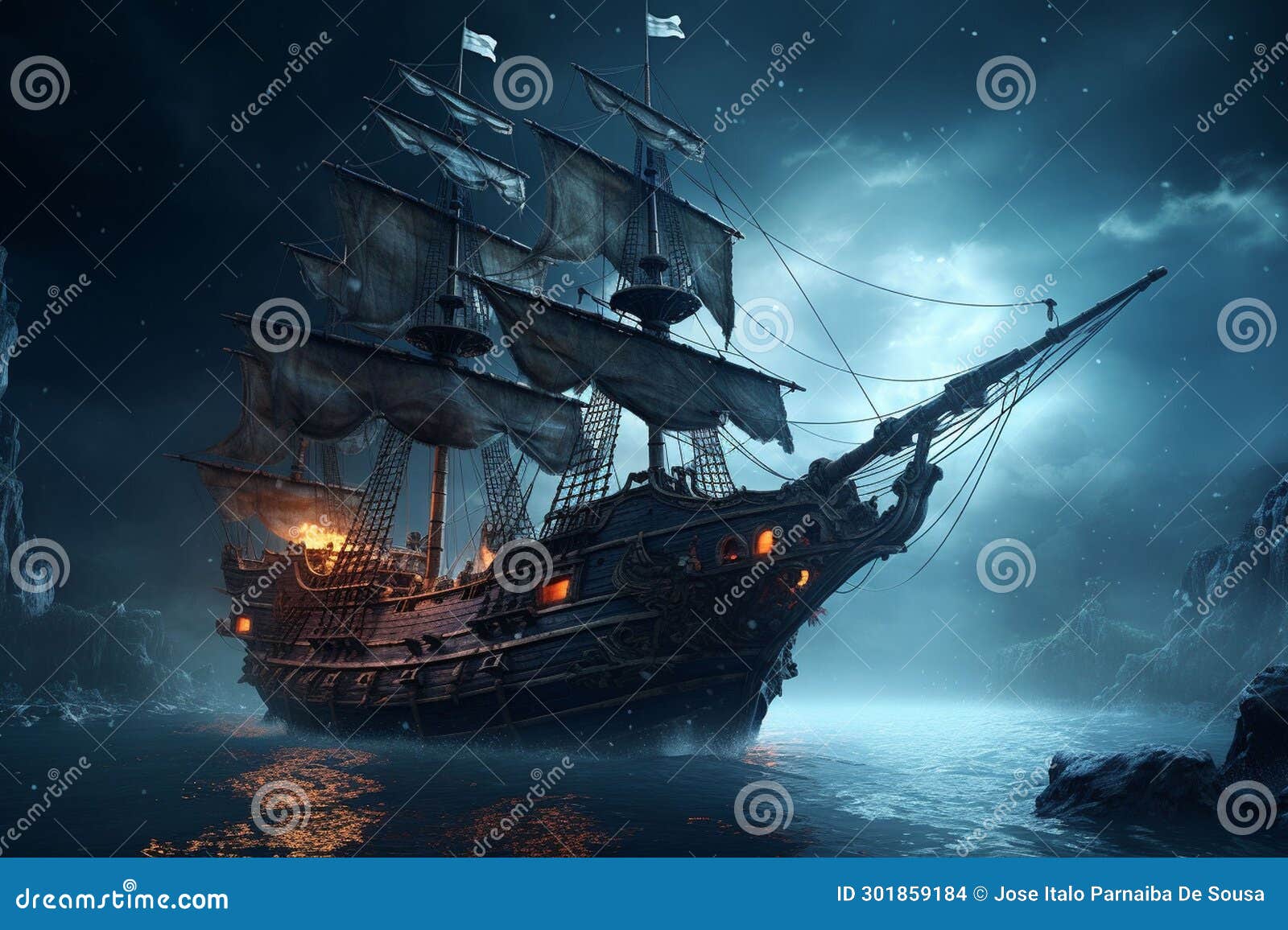Ghostly Pirate Ships Navigating Through The Mists Of The Undead Seas ...