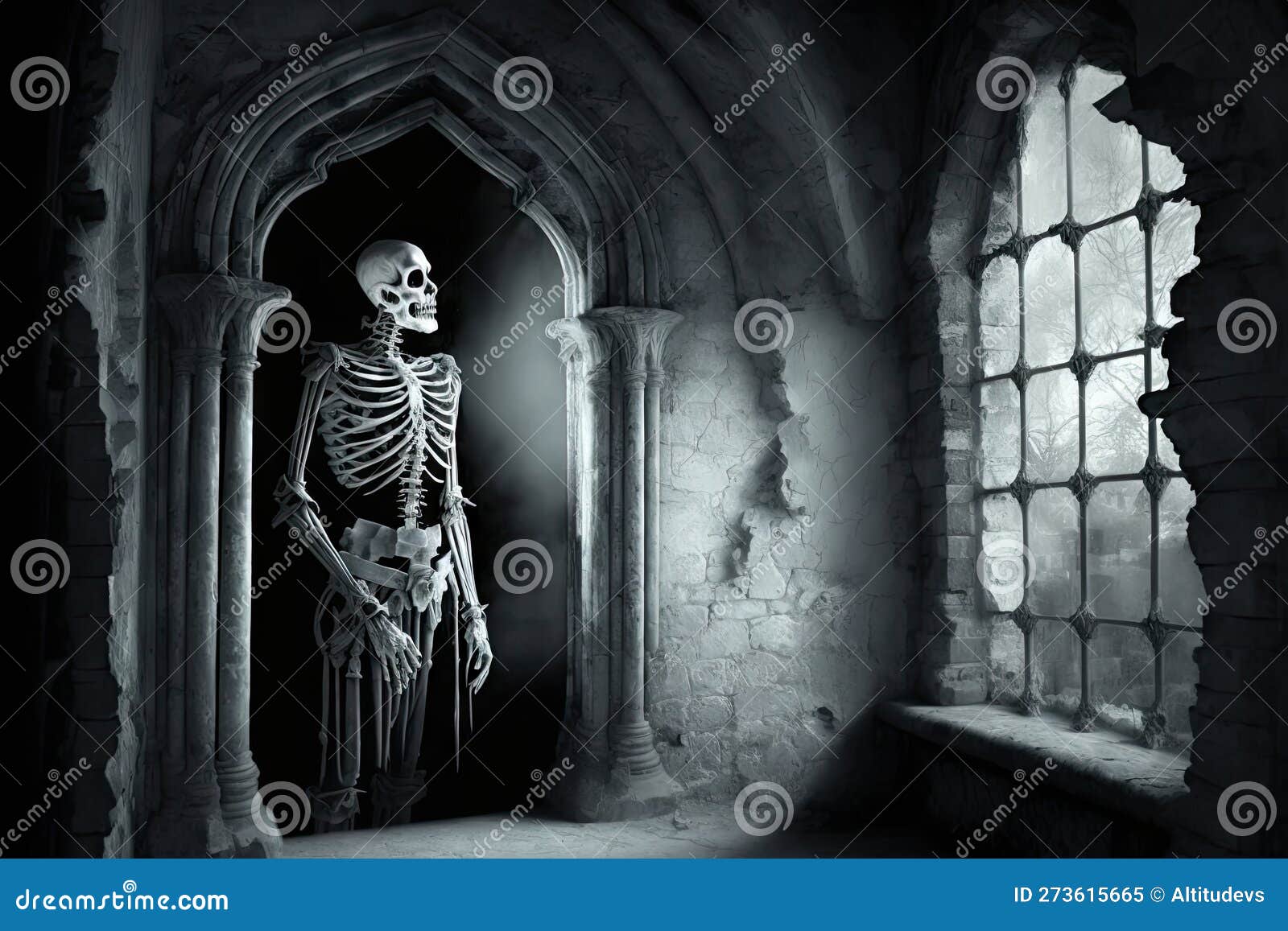 Ghostly Skeleton, Whispering Secrets in a Musty Dungeon Stock ...