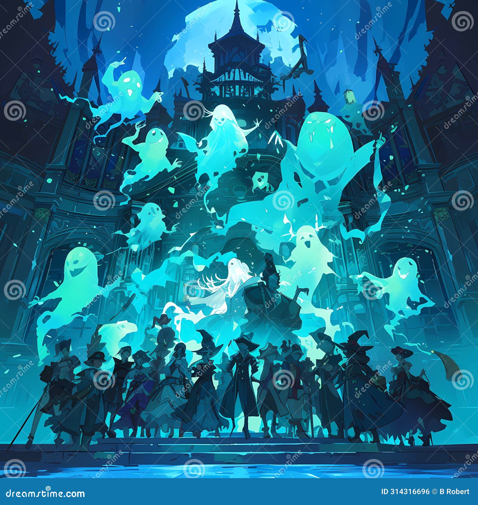 Ghosts in a Ghostly Gala stock illustration. Illustration of darkness ...