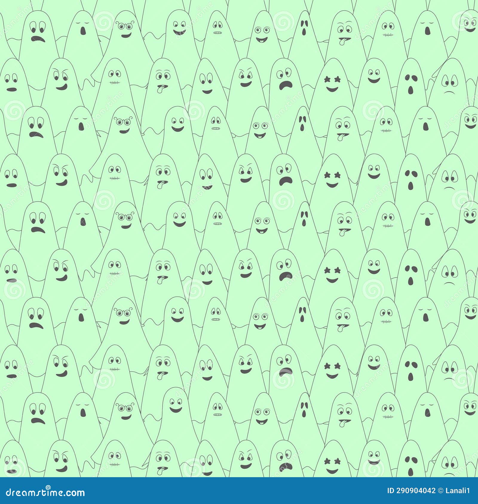 Ghosts. Green Spirit. Ghost with Different Grimaces Seamless Halloween ...