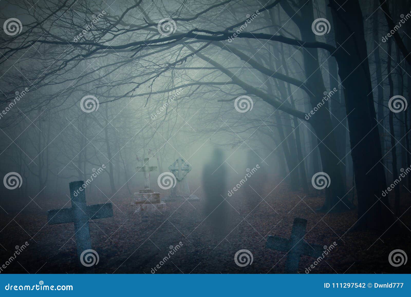Ghosts in haunted forest stock photo. Image of graveyard - 111297542