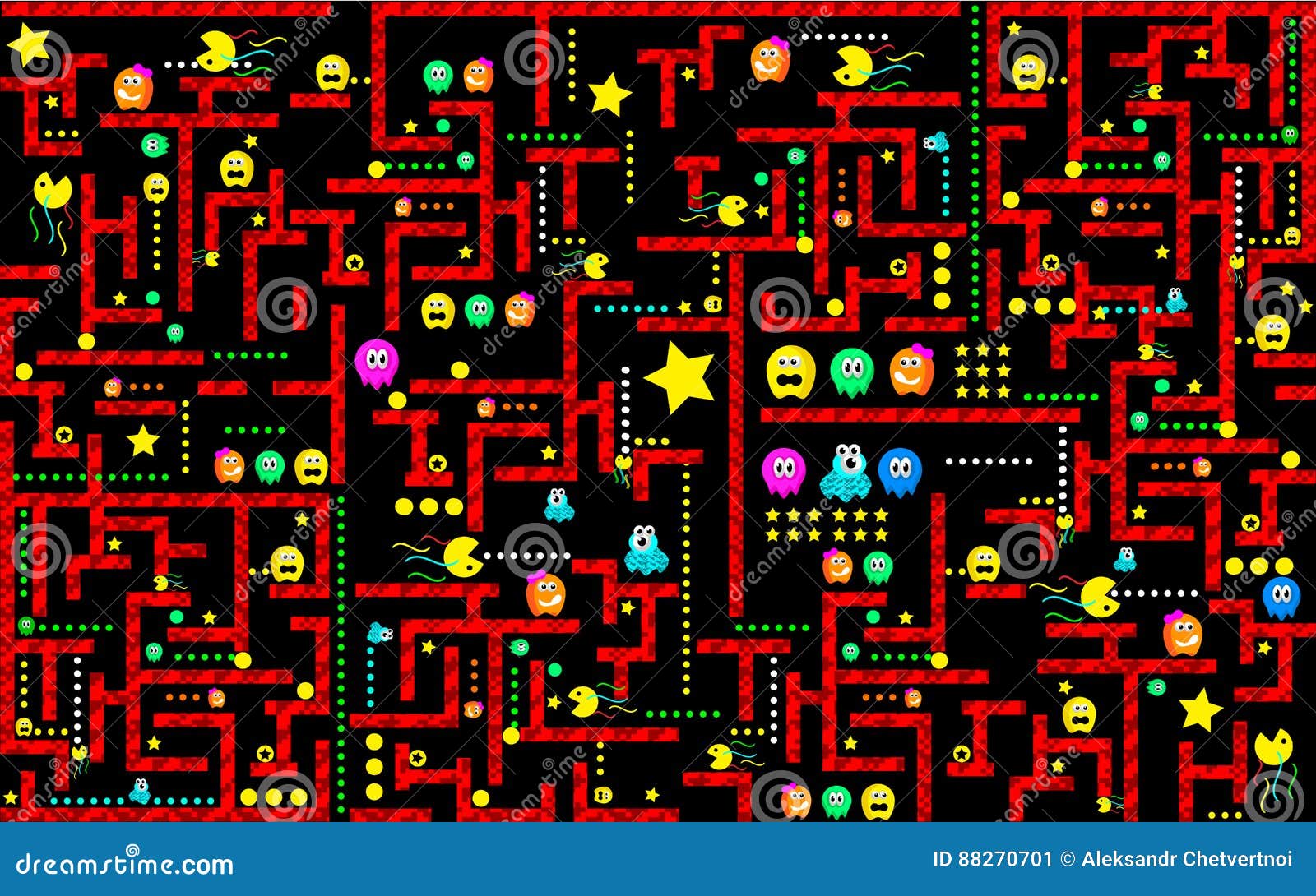 Pac Man And Ghosts For Arcade Computer Game Vector Set | CartoonDealer ...