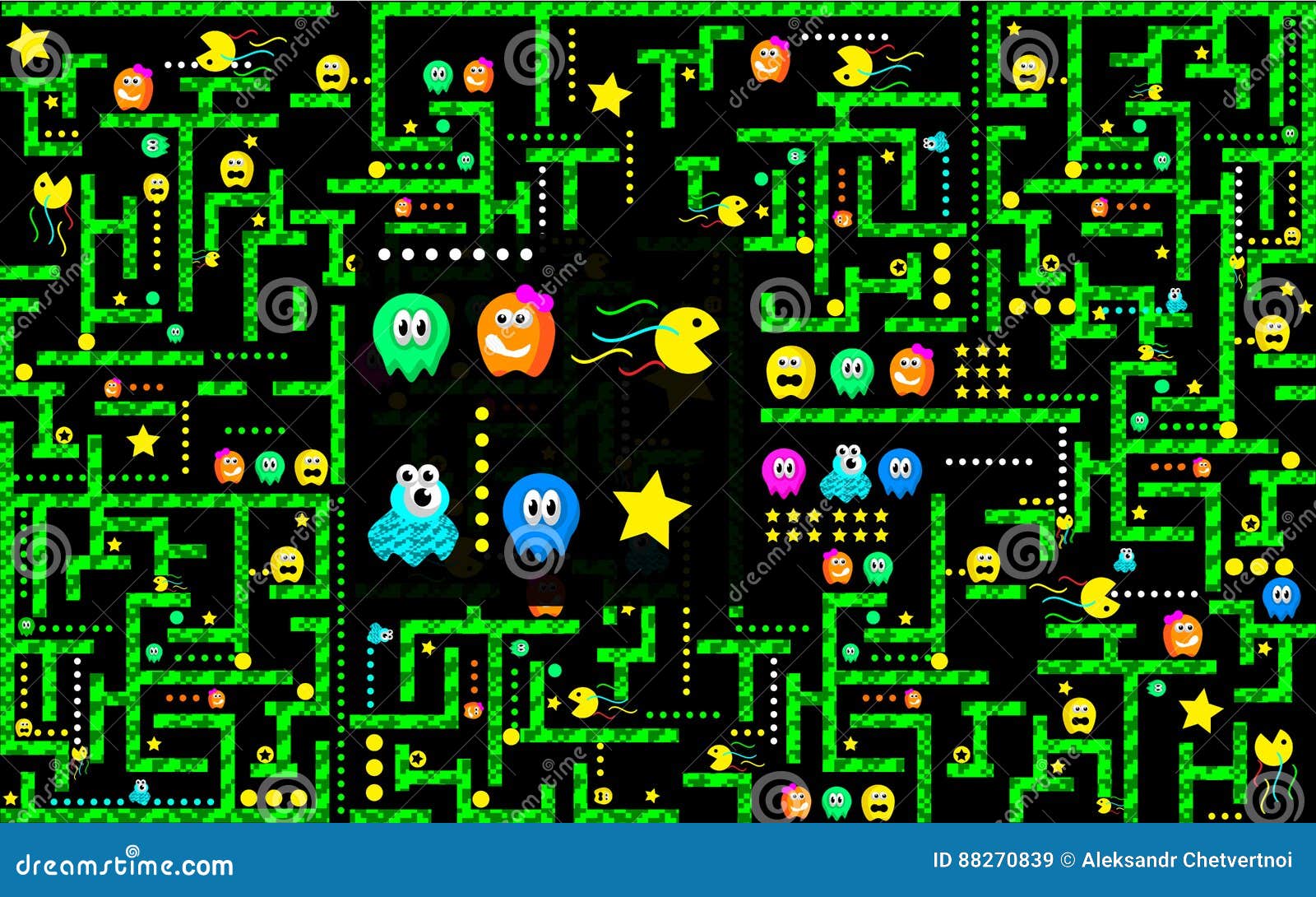 Pac Man And Ghosts For Arcade Computer Game Vector Set | CartoonDealer ...
