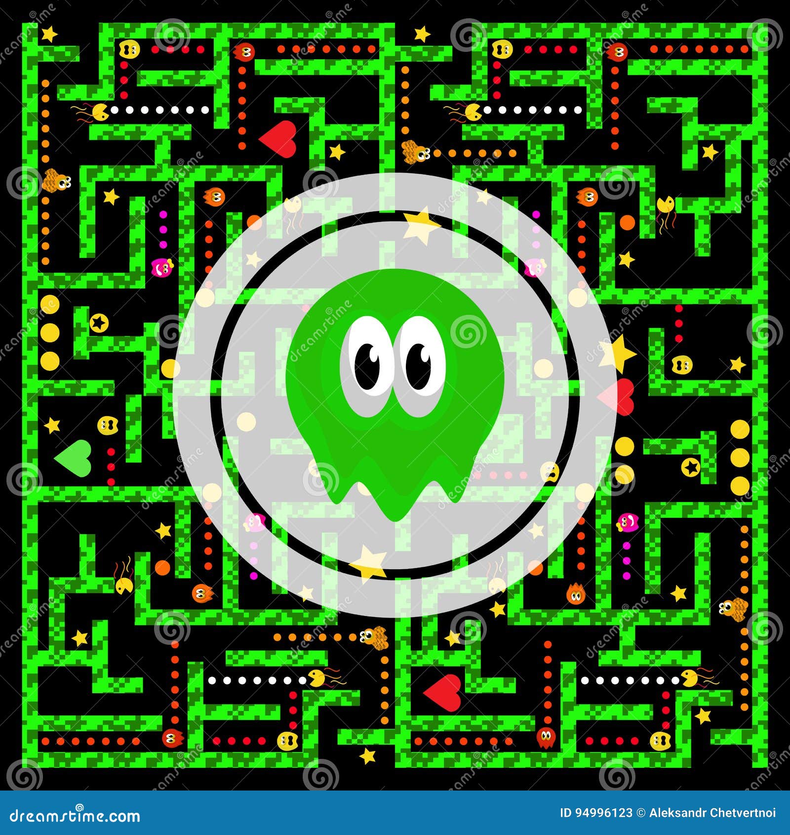 Pac Man And Ghosts For Arcade Computer Game Vector Set | CartoonDealer ...
