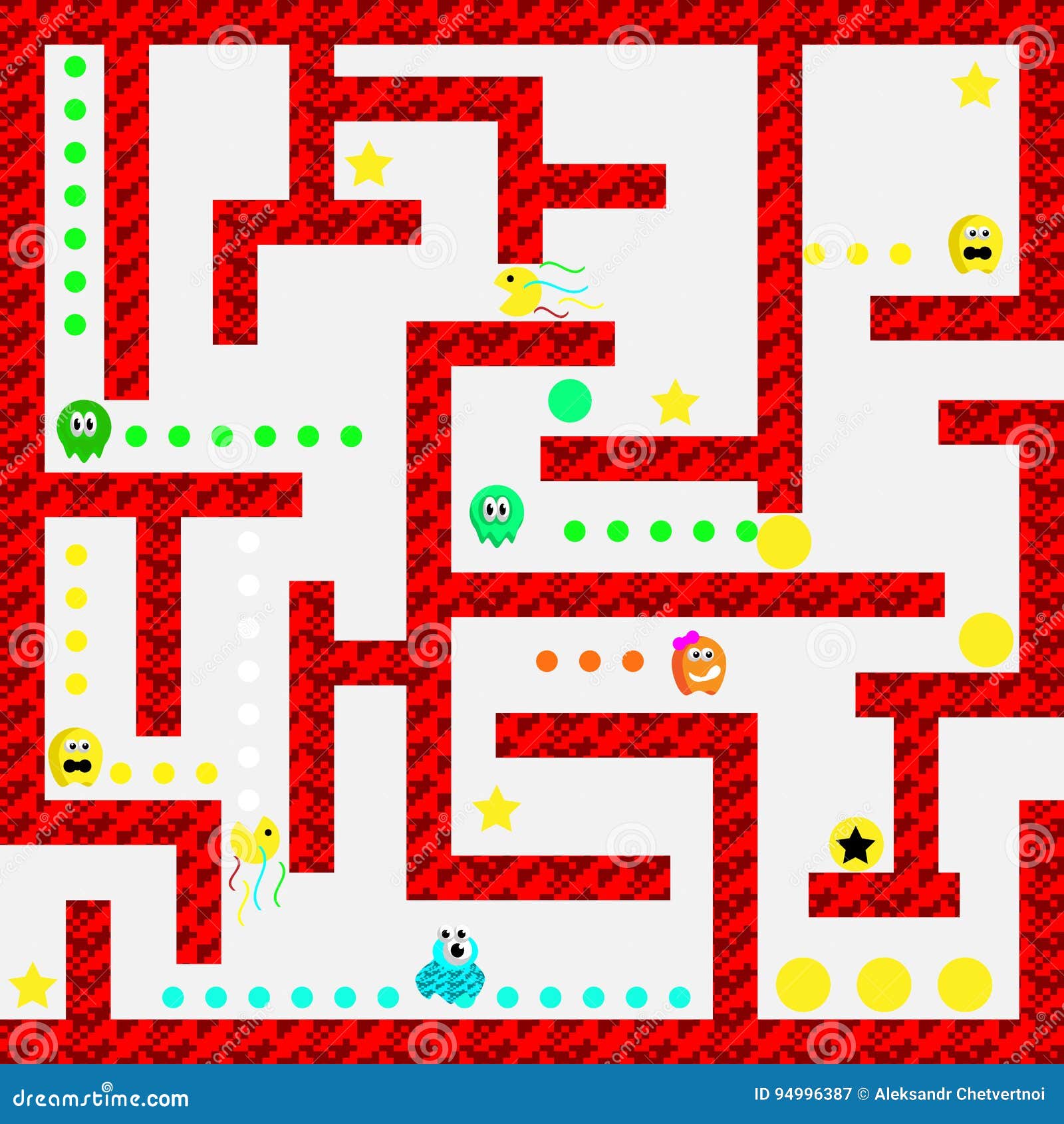 Pac Man And Ghosts For Arcade Computer Game Vector Set | CartoonDealer ...