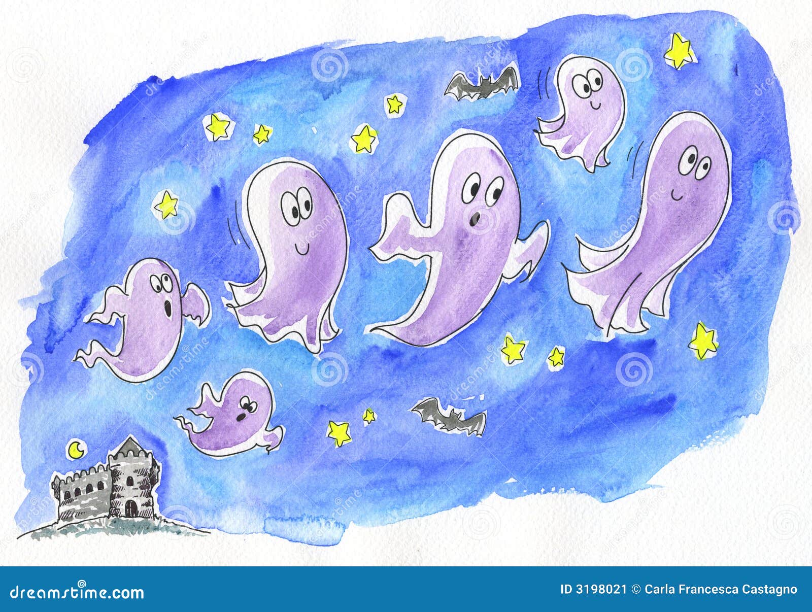 Ghosts in the night sky stock illustration. Illustration of october ...