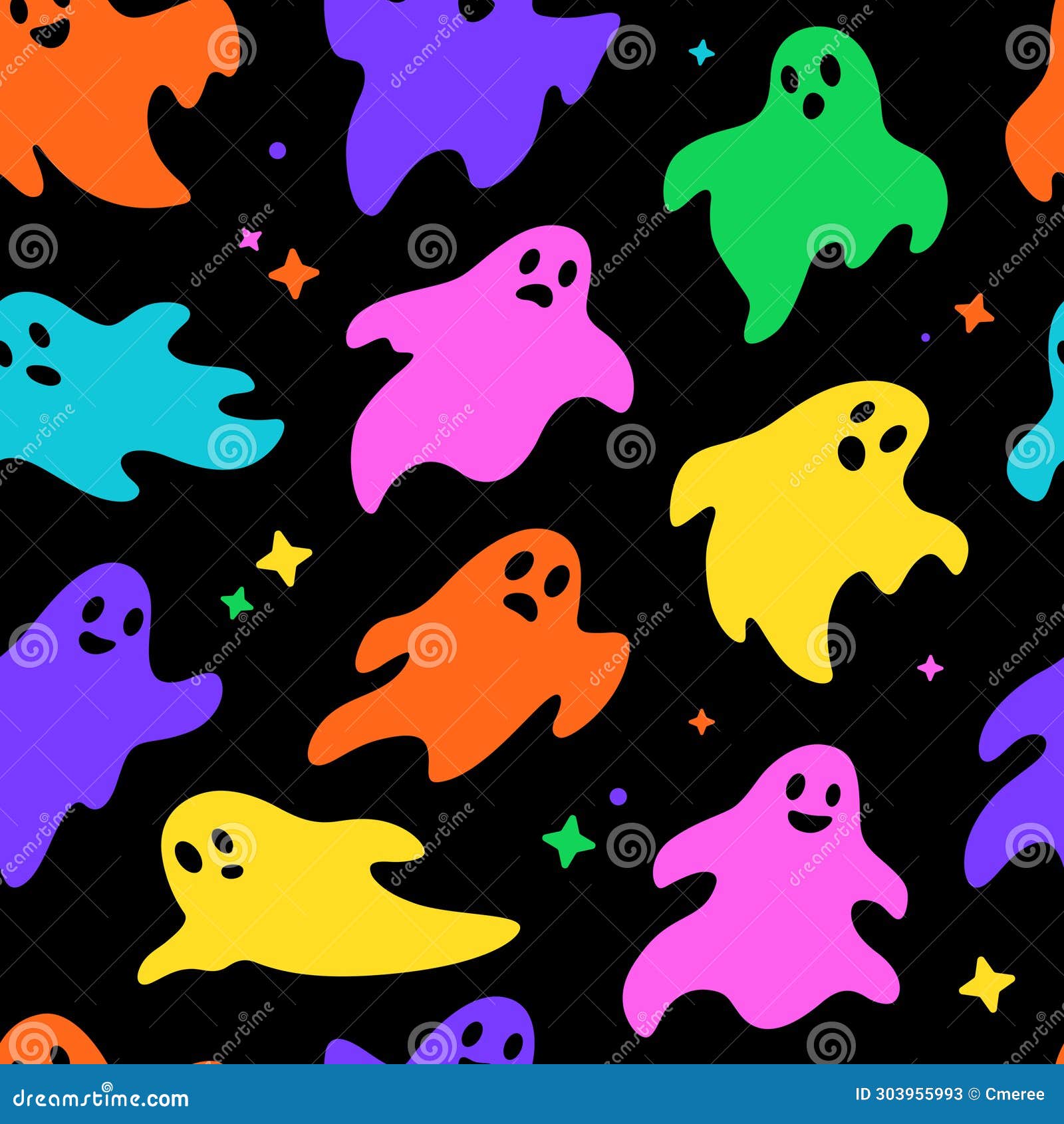 Simple Cute Color, Colour Sheet Ghost Characters, Seamless Vector ...