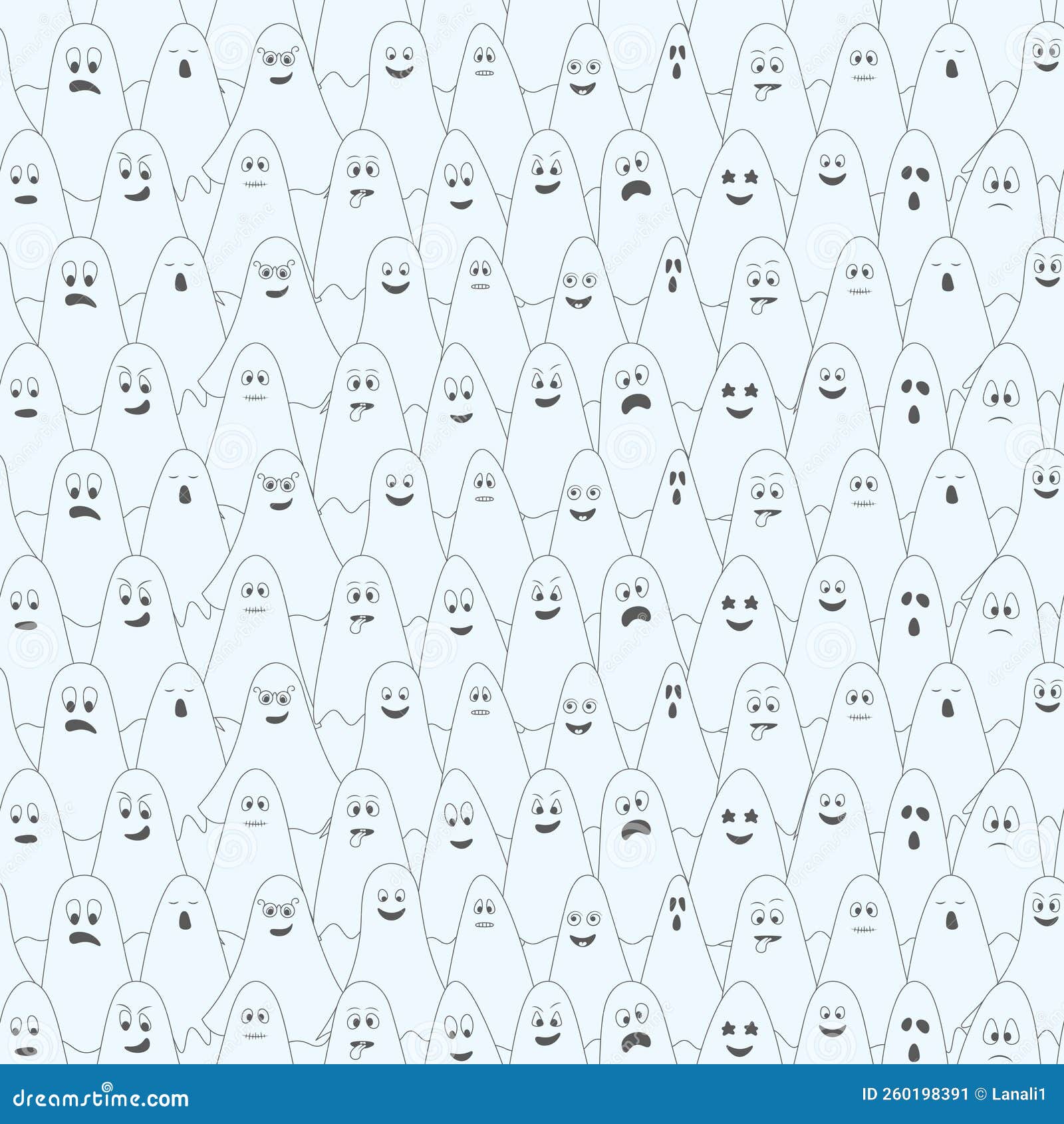 Ghosts. Spirit Blue. Ghost with Different Grimaces Seamless Halloween ...