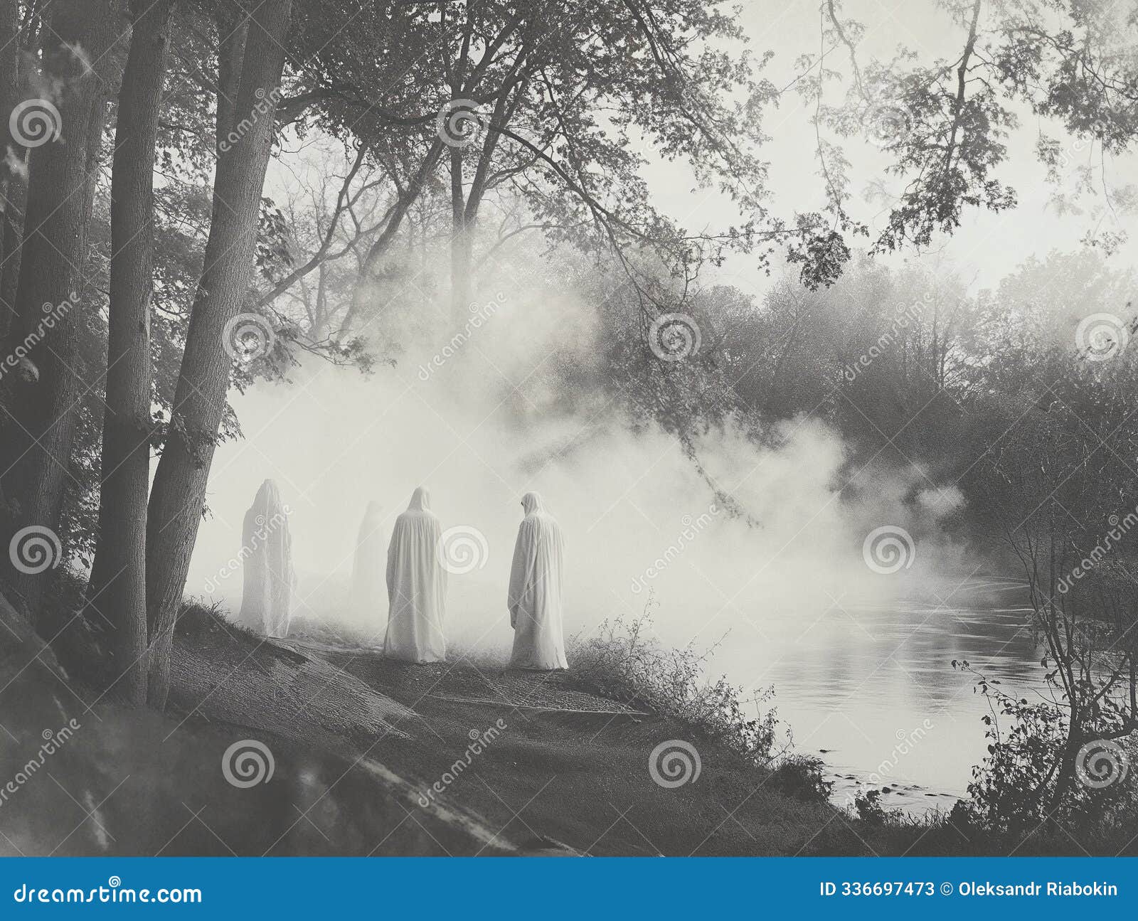Ghosts by the River in the Forest Stock Illustration - Illustration of ...