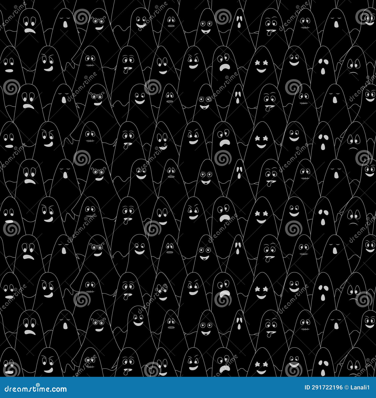 Ghosts. Spirit Black. Ghost with Different Grimaces Seamless Halloween ...
