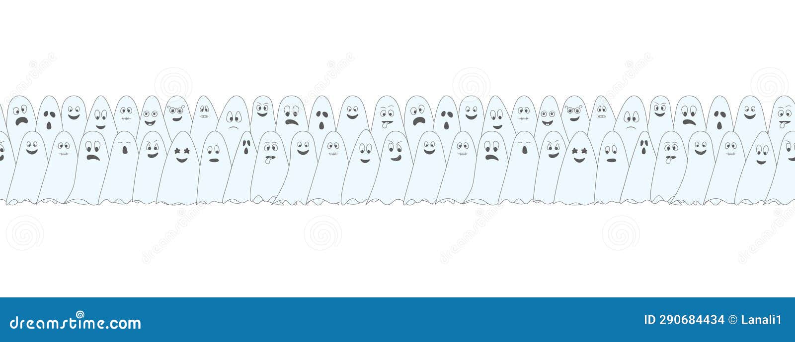 Ghosts. Spirit Blue. Ghost with Different Grimaces, Seamless Horizontal ...
