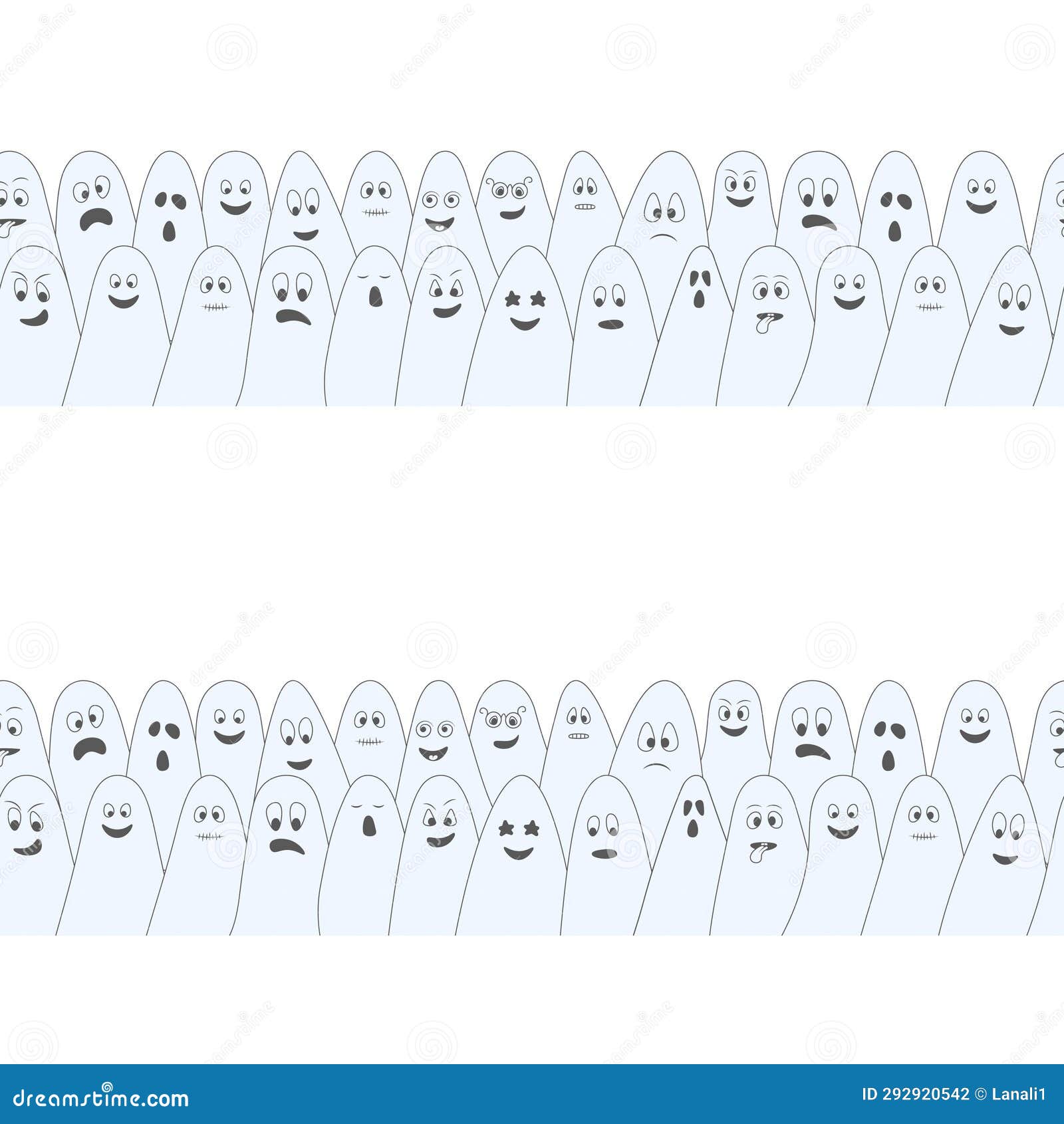 Ghosts. Spirit Blue. Ghost with Different Grimaces, Seamless Horizontal ...