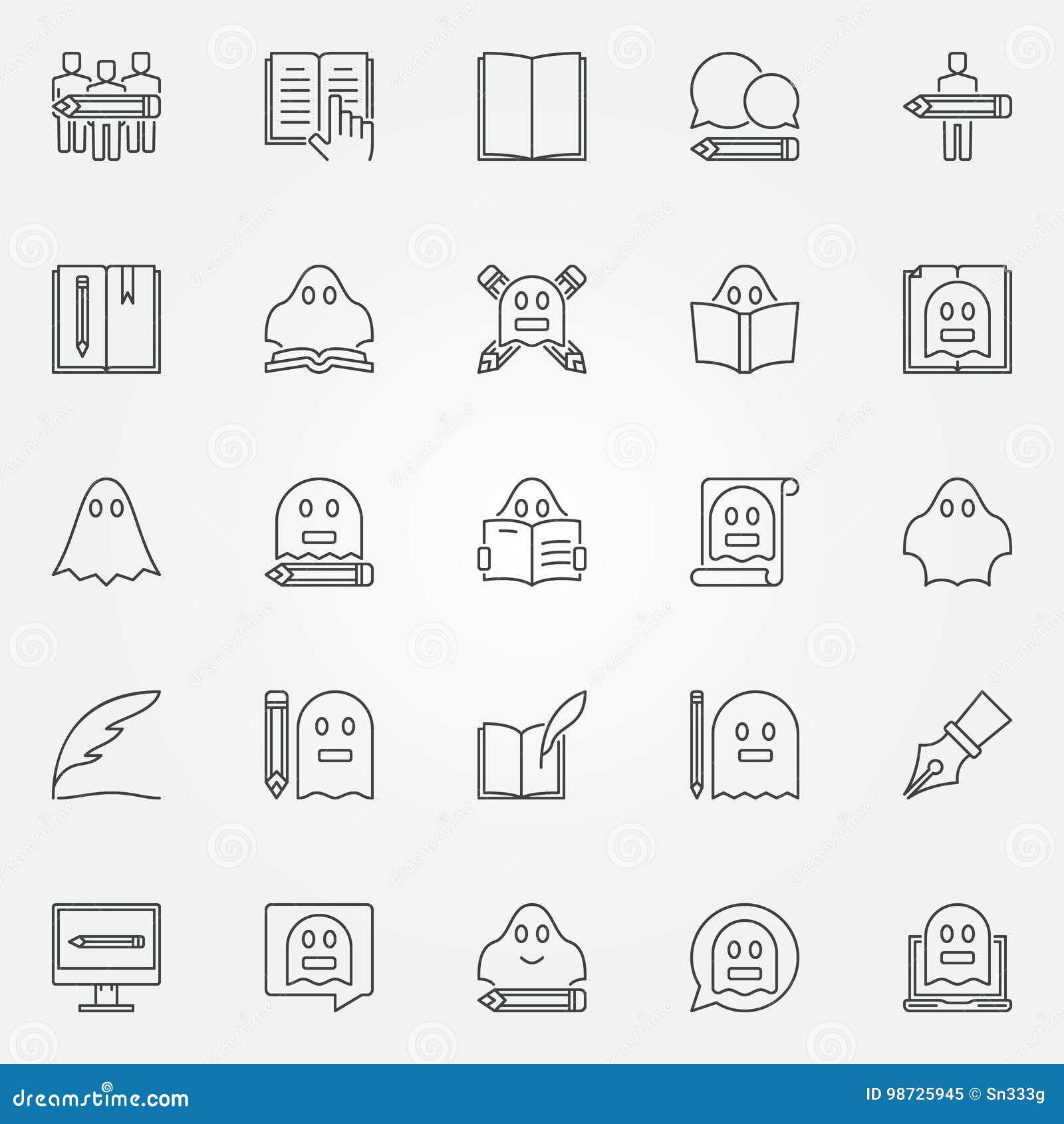 Ghostwriter icons set stock vector. Illustration of laptop - 98725945