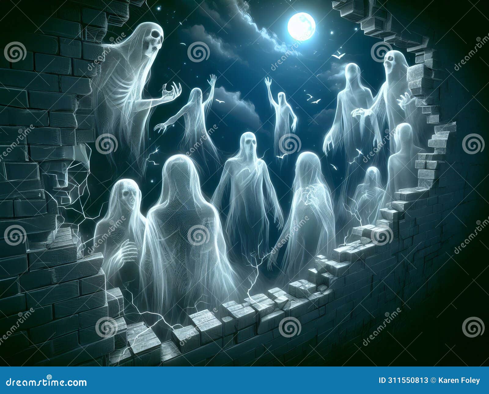 Ghoulish Figures Emerging at Night Stock Illustration - Illustration of ...