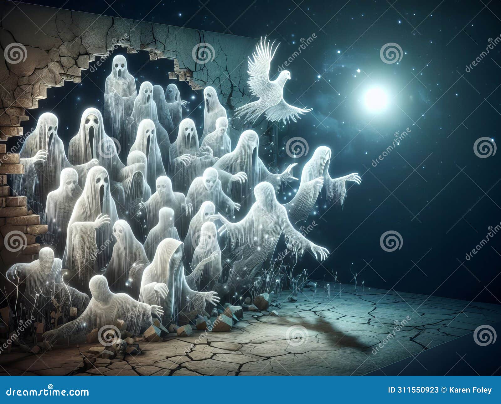 Ghoulish Figures Emerging at Night Stock Illustration - Illustration of ...