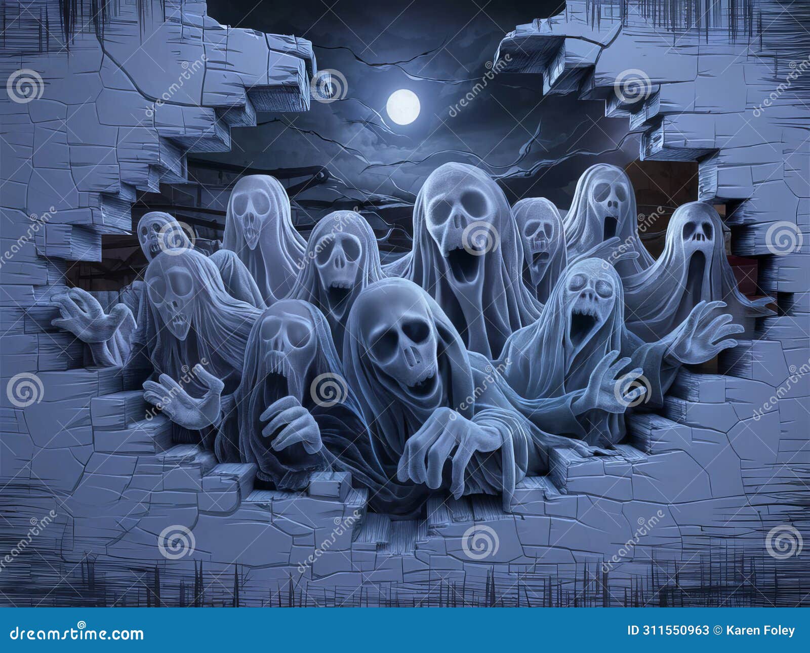Ghoulish Figures Emerging at Night Stock Illustration - Illustration of ...