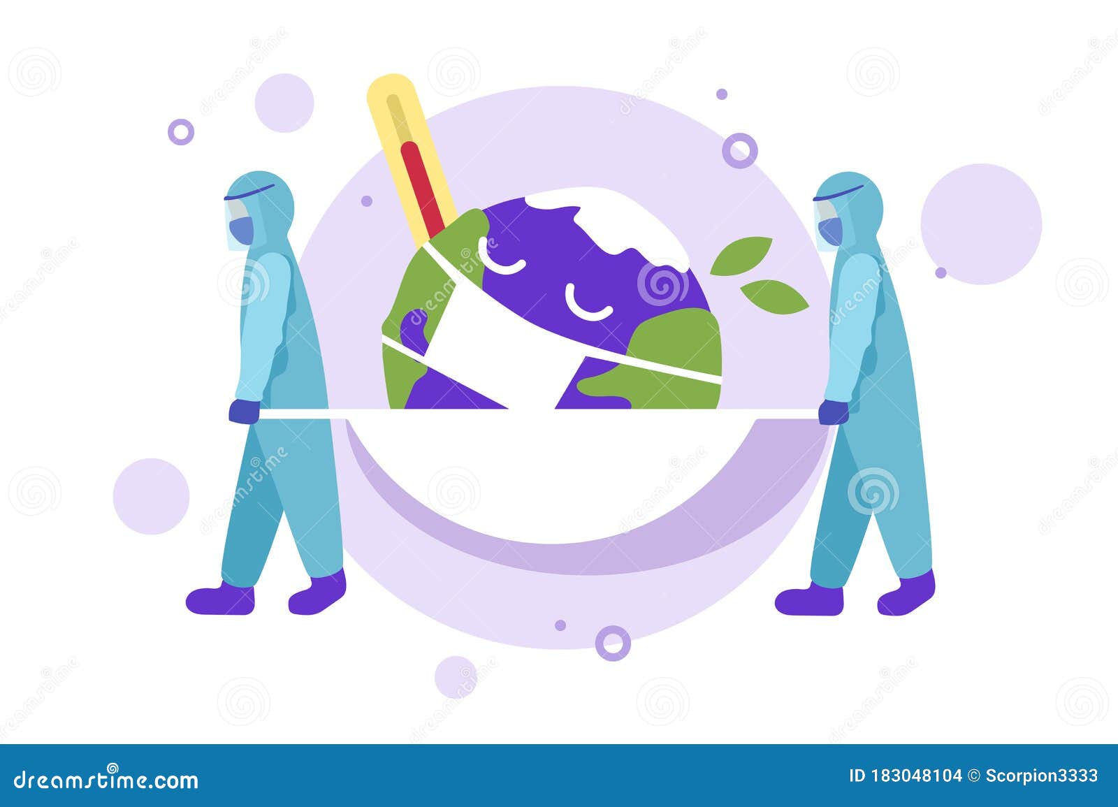 Doctors Save the Planet. Planet Earth on a Stretcher with a Thermometer ...