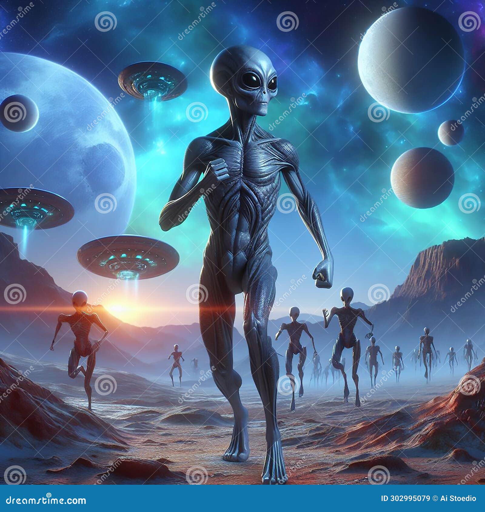 Giant Alien Running from Space Stock Illustration - Illustration of ...