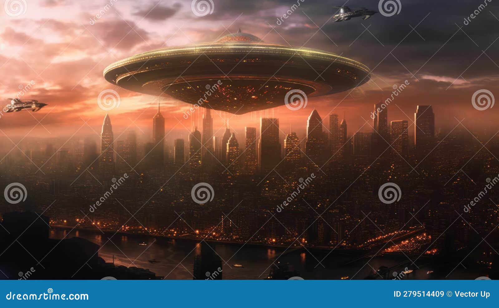 Giant Alien Ship Over City. Generative AI Stock Illustration ...