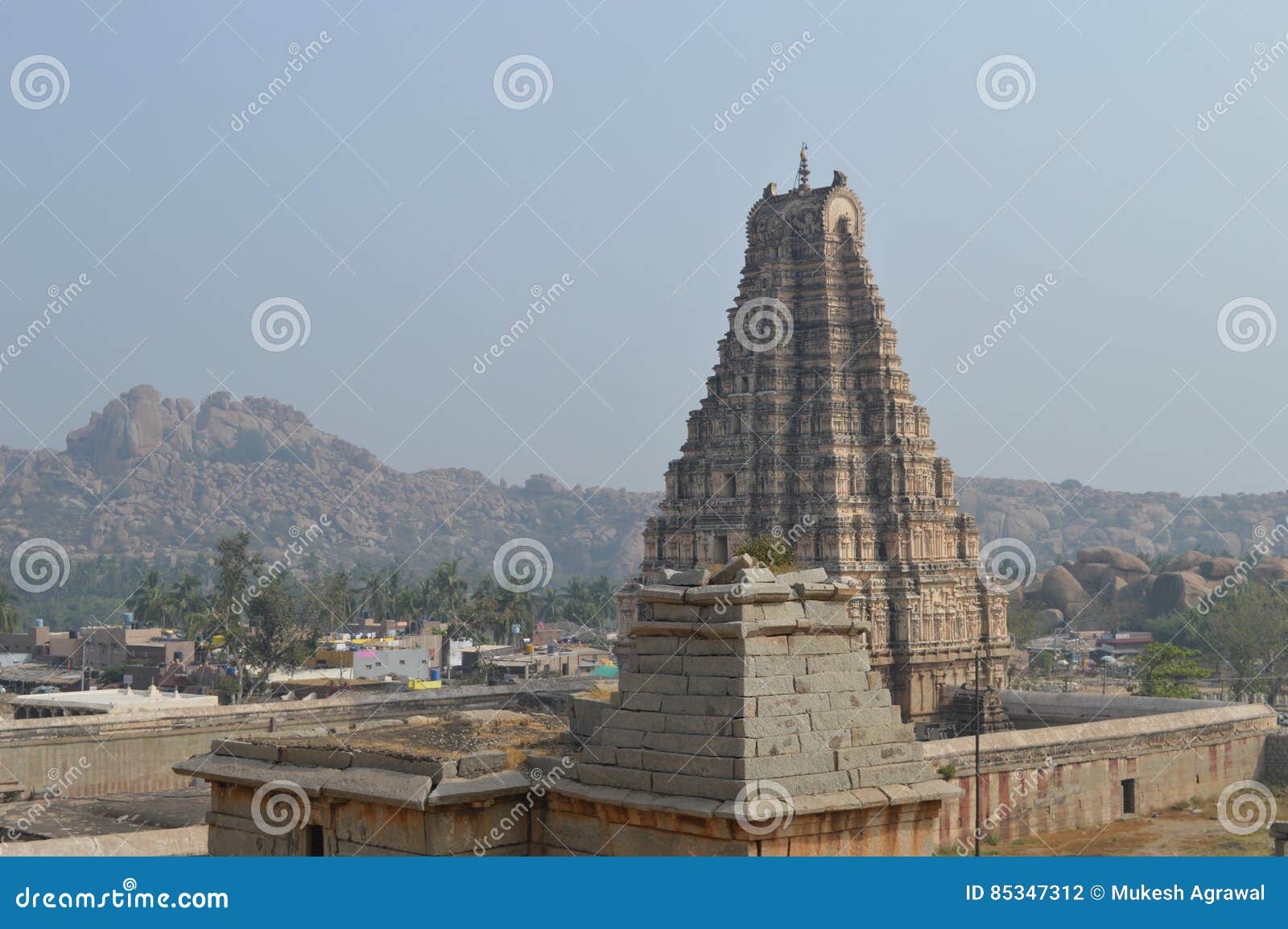 Giant Ancient Indian Temple Crafted in Stone Against Bright Blue Stock ...