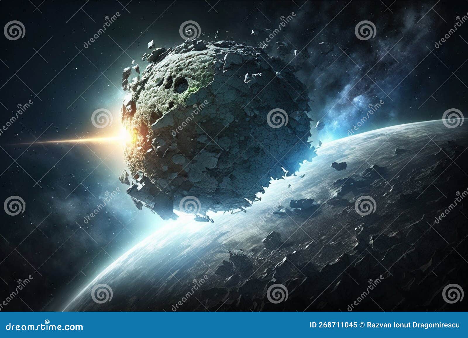 The Cosmic Cataclysm. Giant Asteroid Colliding with a Planet or Earth ...