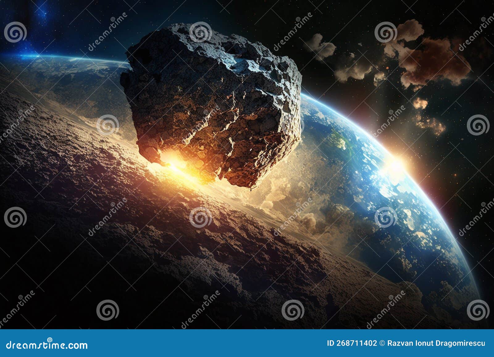 The Cosmic Cataclysm. Giant Asteroid Colliding With A Planet Or Earth ...