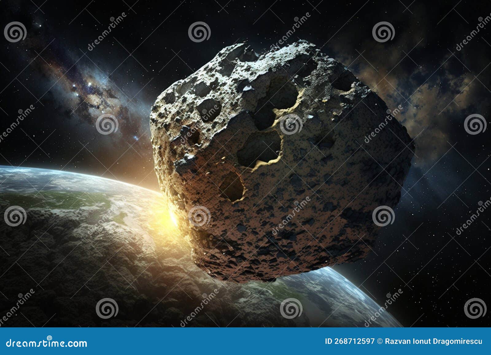 The Cosmic Cataclysm. Giant Asteroid Colliding With A Planet Or Earth ...