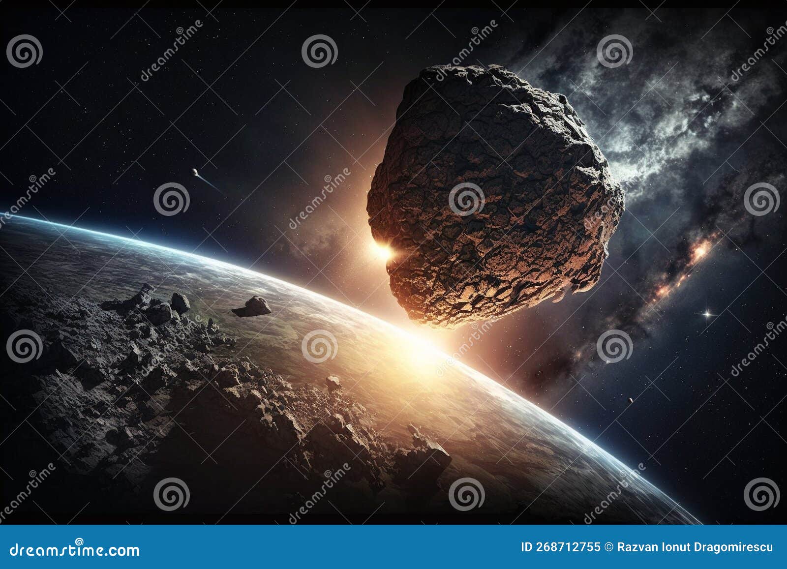 The Cosmic Cataclysm. Giant Asteroid Colliding With A Planet Or Earth ...