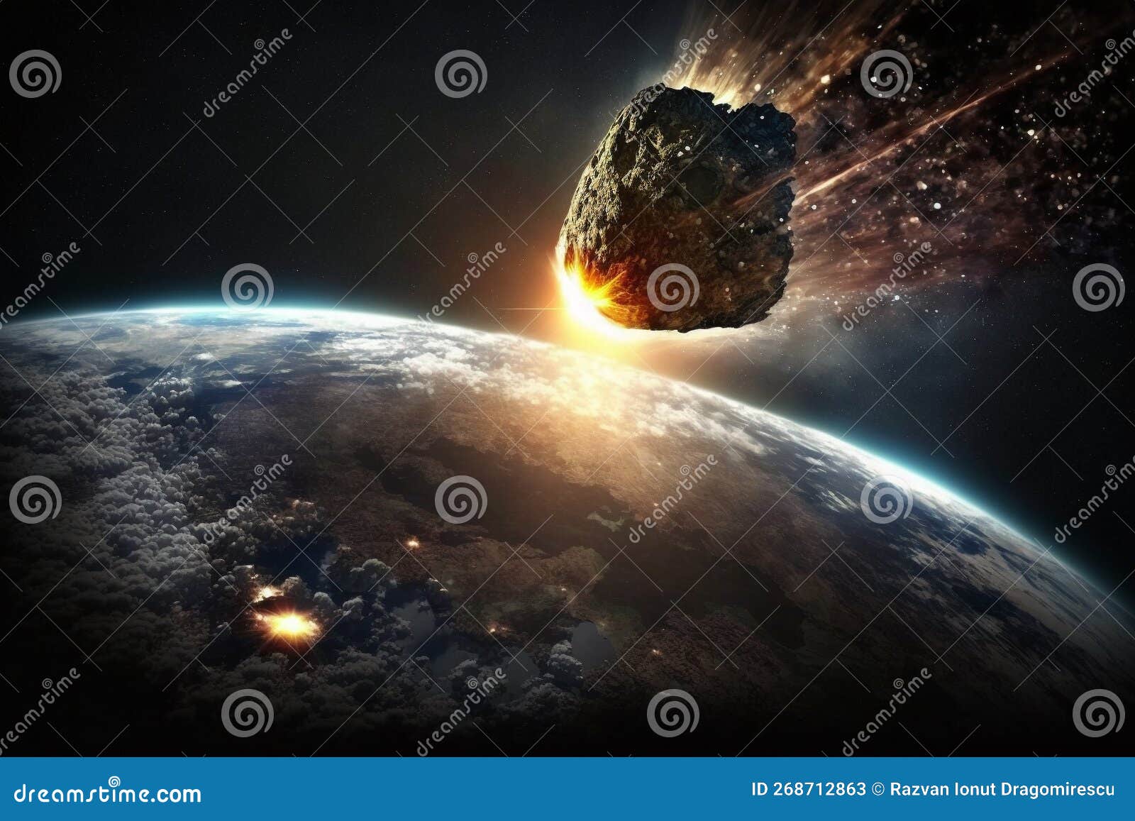 The Cosmic Cataclysm. Giant Asteroid Colliding With A Planet Or Earth ...