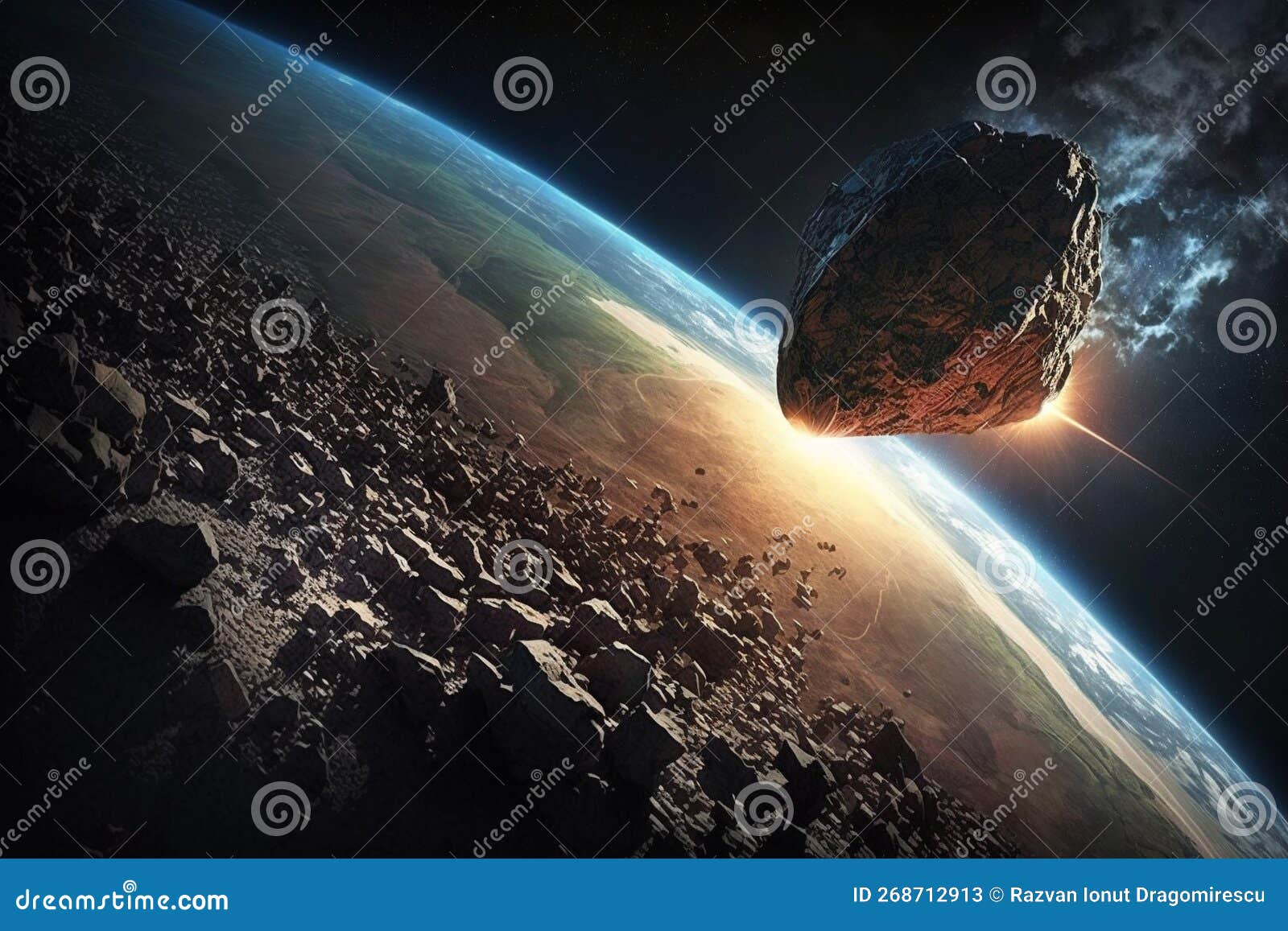 The Cosmic Cataclysm. Giant Asteroid Colliding with a Planet or Earth ...