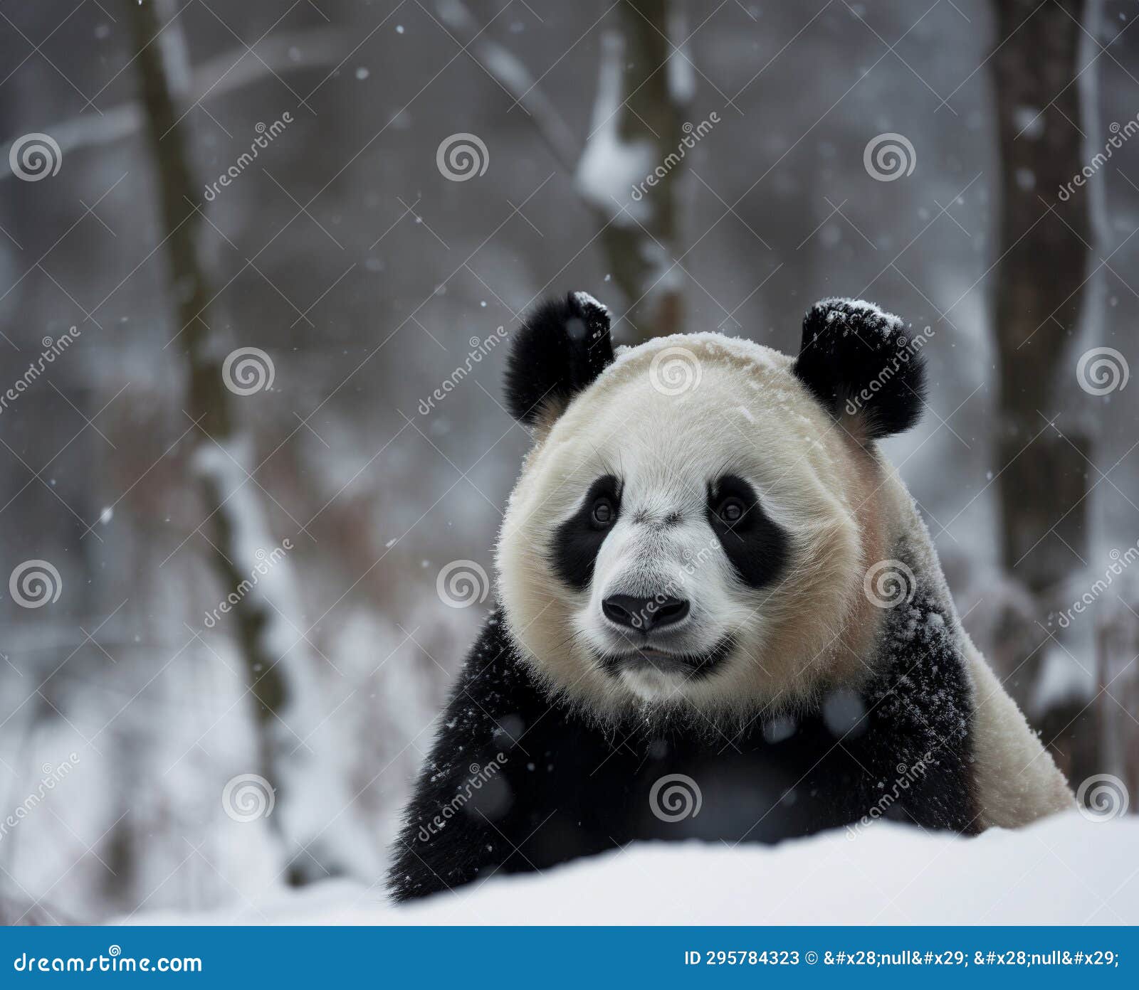Giant Black and White Panda Eating Snow Bamboo in the Forest Stock ...