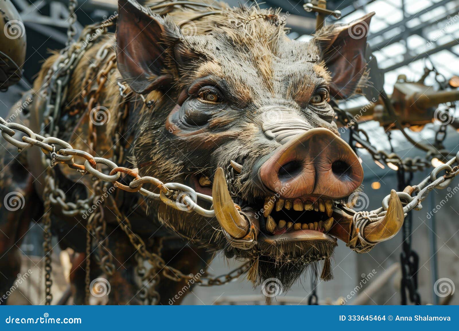 A Giant Boar Wearing Chains and Holding Up an of Hercules. Stock Photo ...
