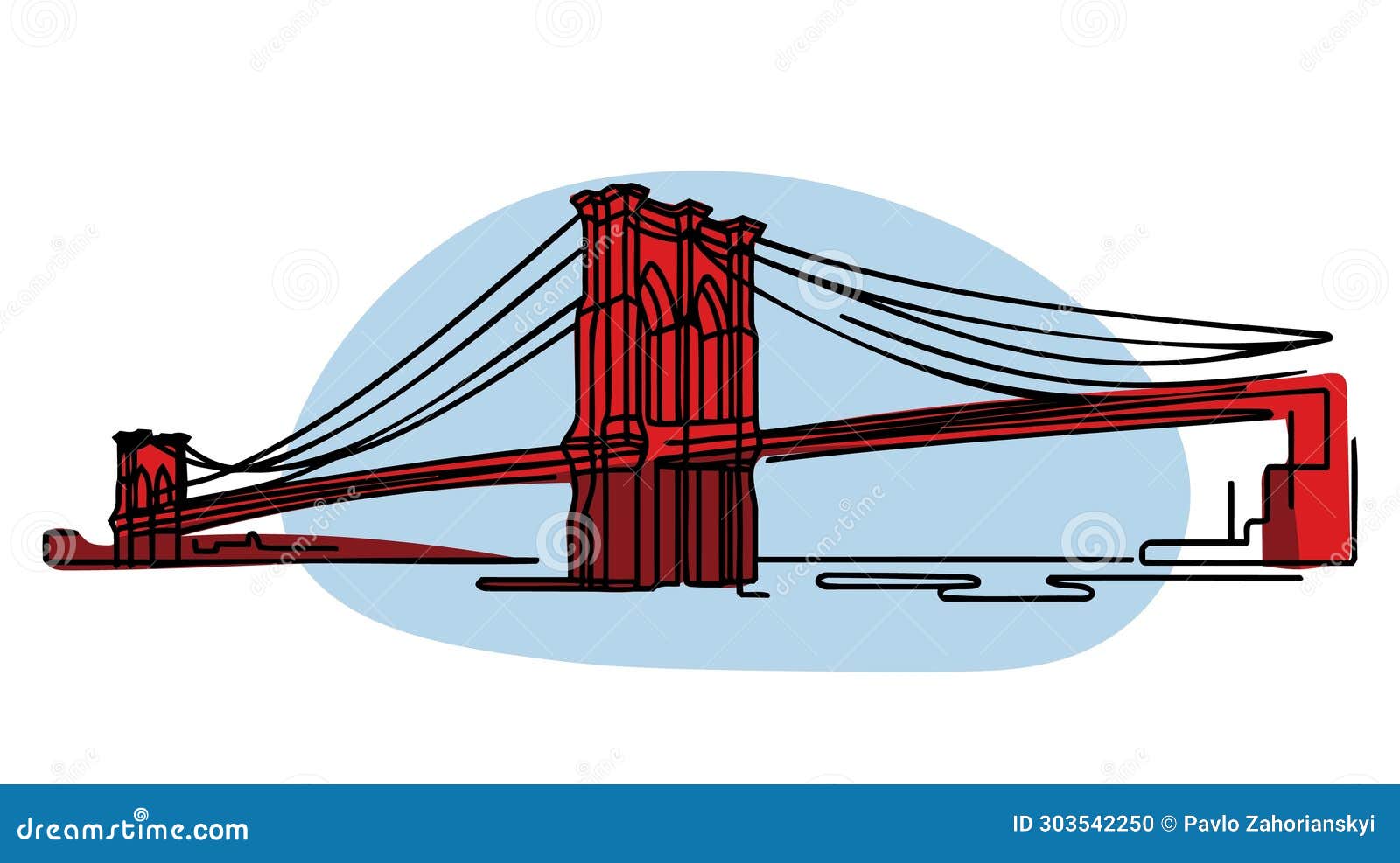 Giant Bridge Over River. Continuous One Line Drawing Design Stock ...