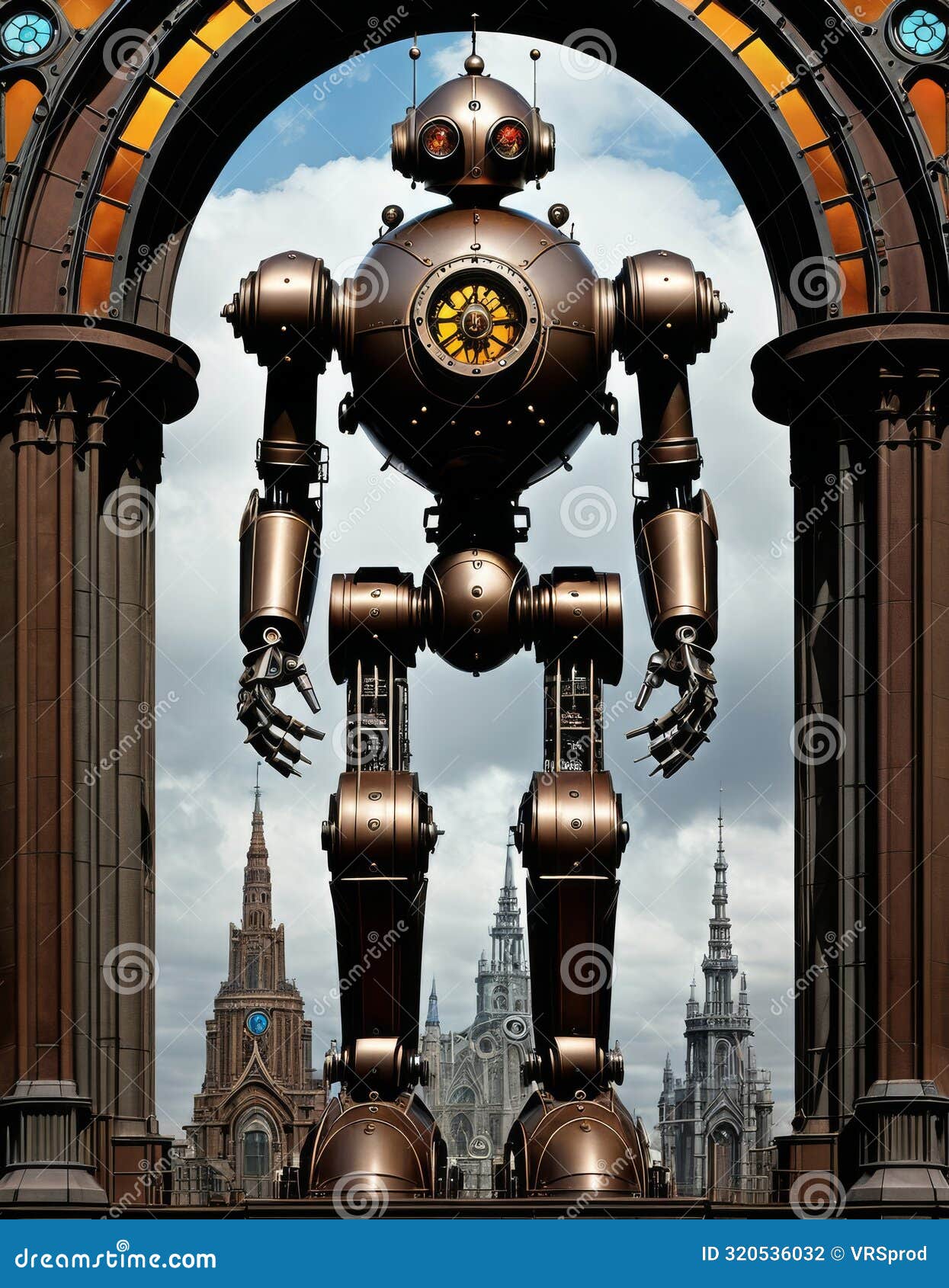 Giant Bronze Robot in Architectural Setting Stock Photo - Image of ...