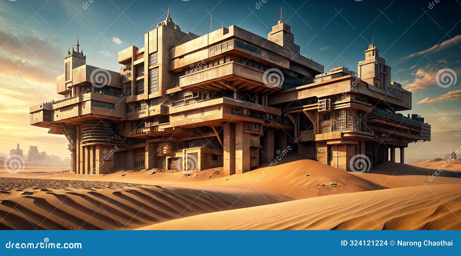 Giant Brutalist Science Fiction Mega Structure In The Dune Desert AI-Created Content Stock Photo ...