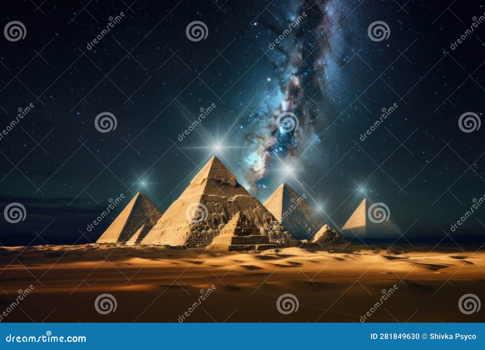 Giant Buildings in the Shape of Pyramids with Space Nebula Stock ...