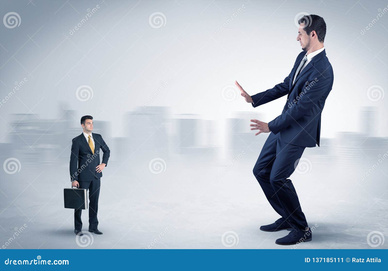 Giant Businessman is Afraid of Small Executor Stock Image - Image of ...